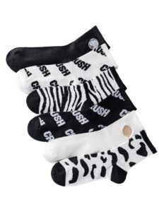 oyoangle women's 6 pairs womens funny socks cozy cute printed patterned fun socks novelty socks for women gifts black and white print one size