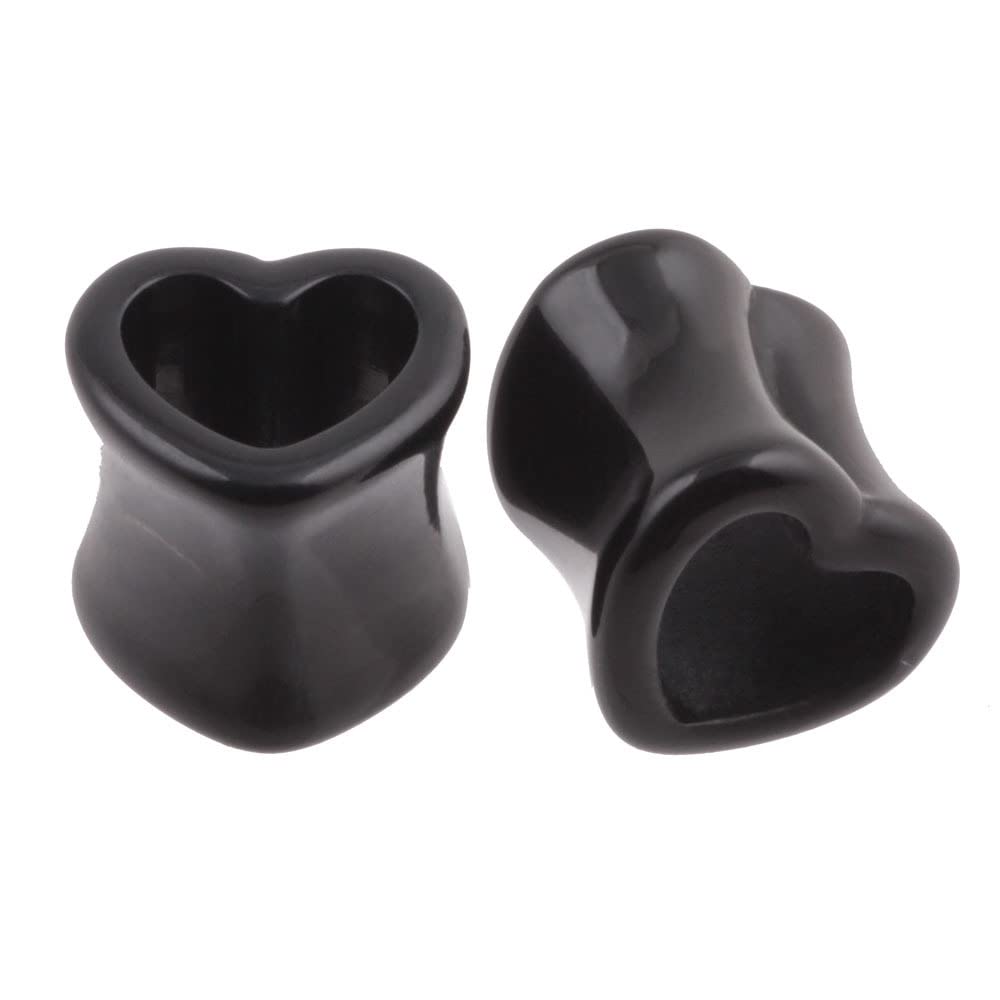 2Pairs Heart Shape Acrylic Ear Tunnel Plugs Ear Gauges Expanders Black White Double Flared Tunnels Stretcher Earrings Cute Love Lobe Piercing Body Jewelry Set Gifts Girlfriend Bff Birthday, 6g(4mm),