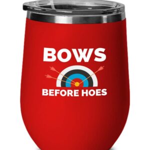 Archery Red Wine Tumbler 12oz - Bows before hocs - Archery Trainer Bowfishing Deer Shooting Target Shot