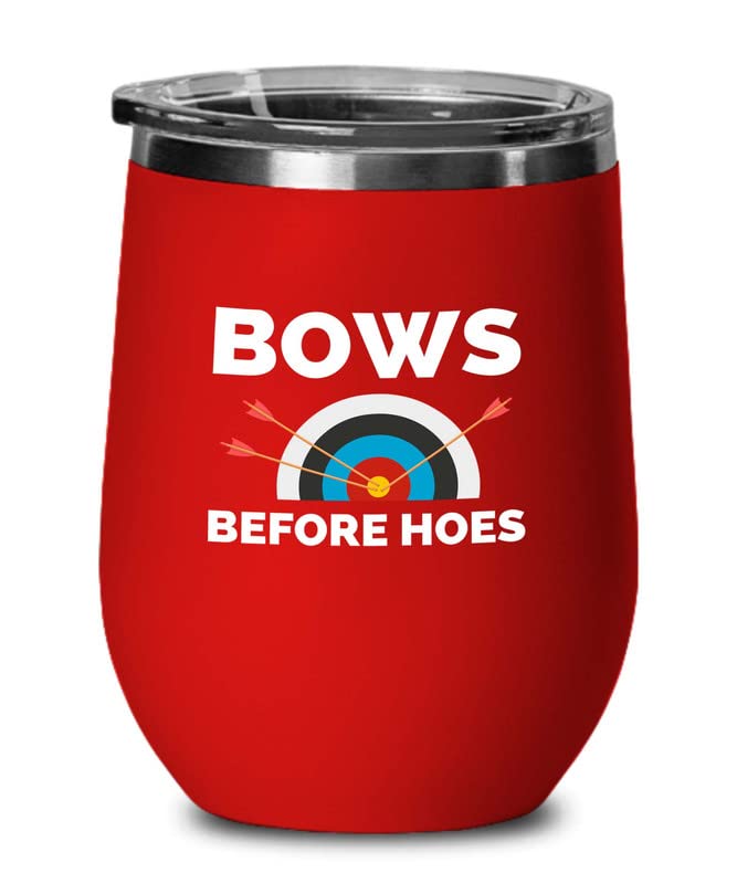 Archery Red Wine Tumbler 12oz - Bows before hocs - Archery Trainer Bowfishing Deer Shooting Target Shot