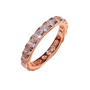 fashion women full simulated diamond ring minimalist design zircon engagement ring wedding band (rose gold, 9)