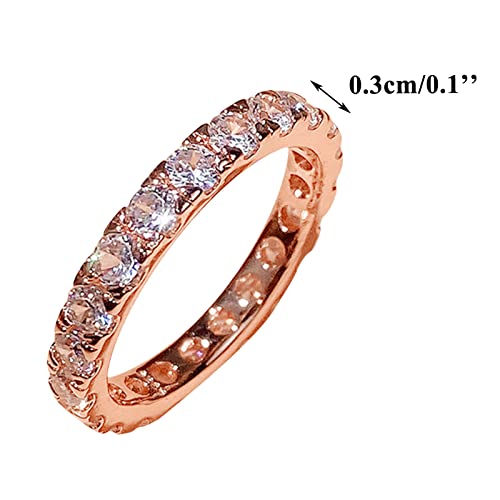 Fashion Women Full Simulated Diamond Ring Minimalist Design Zircon Engagement Ring Wedding Band (Rose Gold, 9)