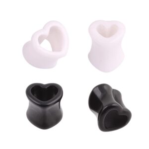 2pairs heart shape acrylic ear tunnel plugs ear gauges expanders black white double flared tunnels stretcher earrings cute love lobe piercing body jewelry set gifts girlfriend bff birthday, 6g(4mm),