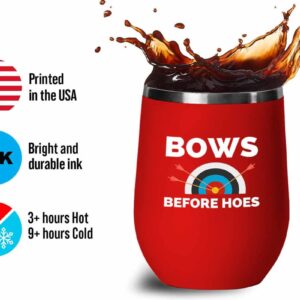 Archery Red Wine Tumbler 12oz - Bows before hocs - Archery Trainer Bowfishing Deer Shooting Target Shot