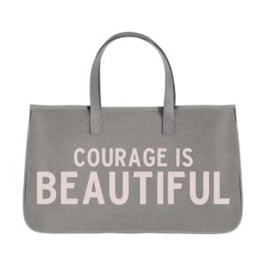 creative brands faithworks-inspirational large canvas and leather tote bag, 20 x 11-inch, courage is beautiful