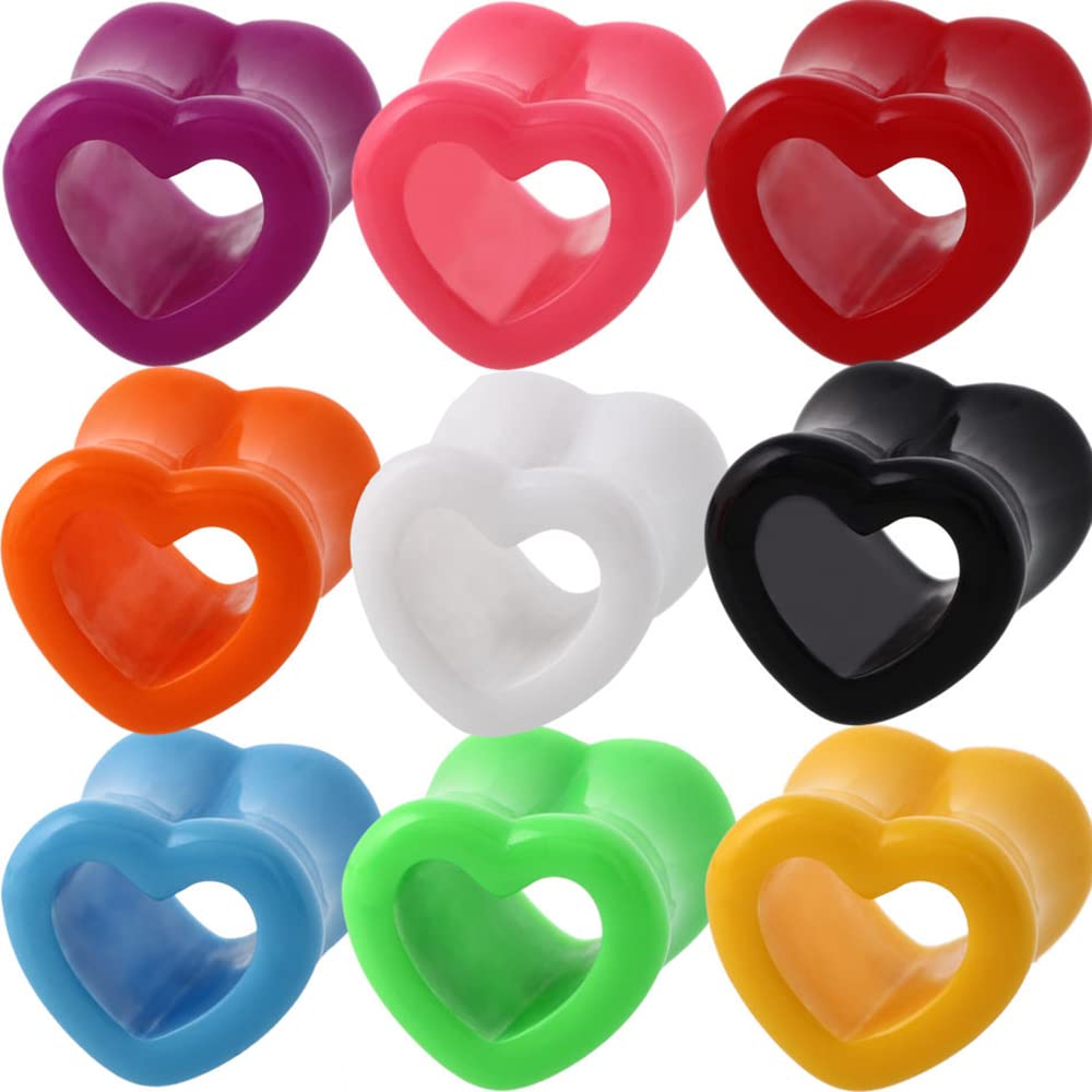 2Pairs Heart Shape Acrylic Ear Tunnel Plugs Ear Gauges Expanders Black White Double Flared Tunnels Stretcher Earrings Cute Love Lobe Piercing Body Jewelry Set Gifts Girlfriend Bff Birthday, 6g(4mm),