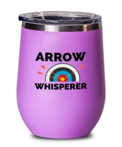 archery pink wine tumbler 12oz - arrow whisperer - archery trainer bowfishing deer shooting target shot