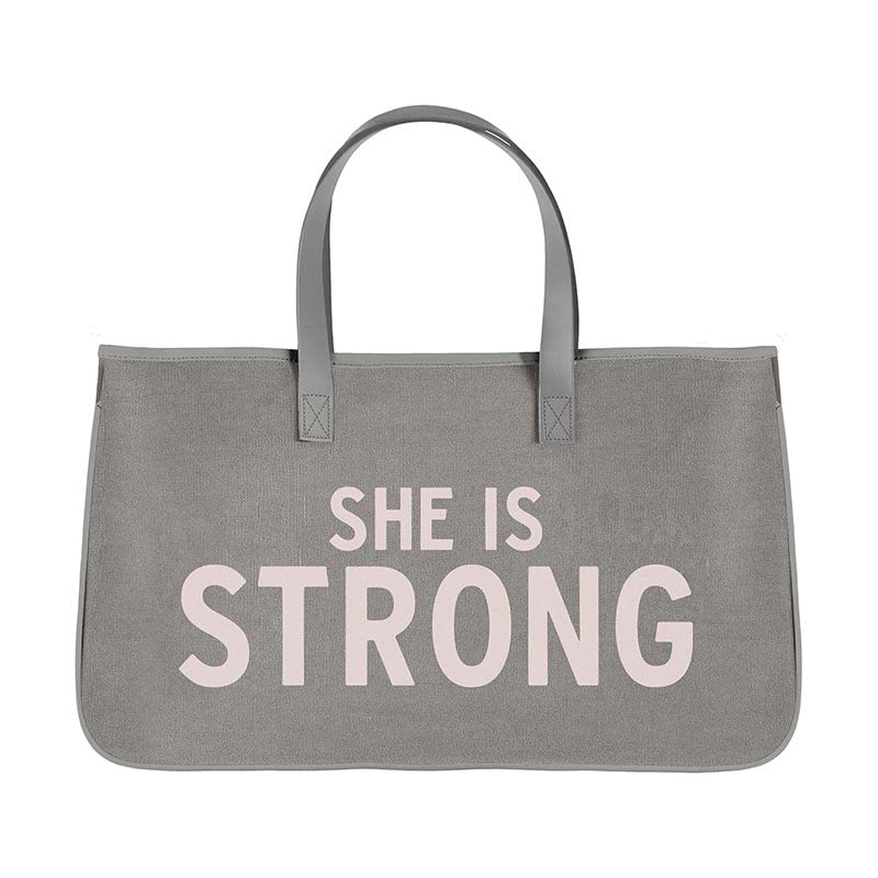 Creative Brands Faithworks-Inspirational Large Canvas and Leather Tote Bag, 20 x 11-Inch, She is Strong