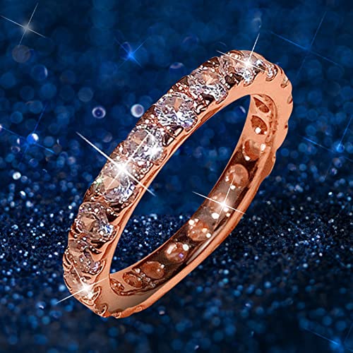 Fashion Women Full Simulated Diamond Ring Minimalist Design Zircon Engagement Ring Wedding Band (Rose Gold, 9)