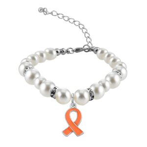 potiy orange awareness ribbon charm bracelet kidney cancer leukemia multiple sclerosis awareness jewelry cause ribbon inspirational bracelet for women (orange)