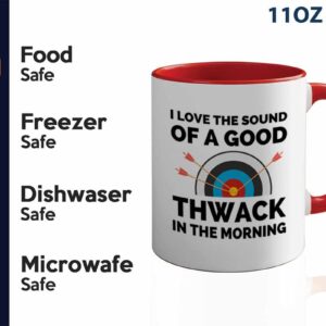 Archery 2Tone Red Mug 11oz - Thwack in the morning - Archery Shot Trainer Crossbow Compound Bow Hunting Arrow