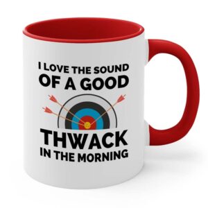 archery 2tone red mug 11oz - thwack in the morning - archery shot trainer crossbow compound bow hunting arrow