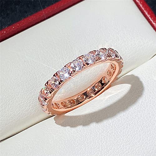 Fashion Women Full Simulated Diamond Ring Minimalist Design Zircon Engagement Ring Wedding Band (Rose Gold, 9)