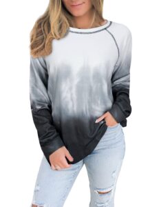 tanst sky sweatshirts for teen girls, long sleeve crew neck shirts loose color block tops fashion casual fall clothes for women 2023 gray small