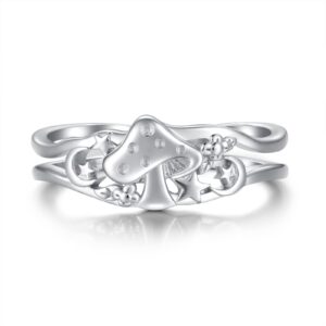 cute mushroom gifts for women - 925 sterling silver magical mushroom ring with moon and star gifts