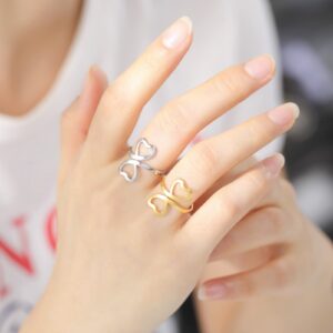 LIKGREAT Heart Ring Adjustable Heart Shaped Ring for Women Double Heart Rings Love Statement Finger Rings (silver, 7)