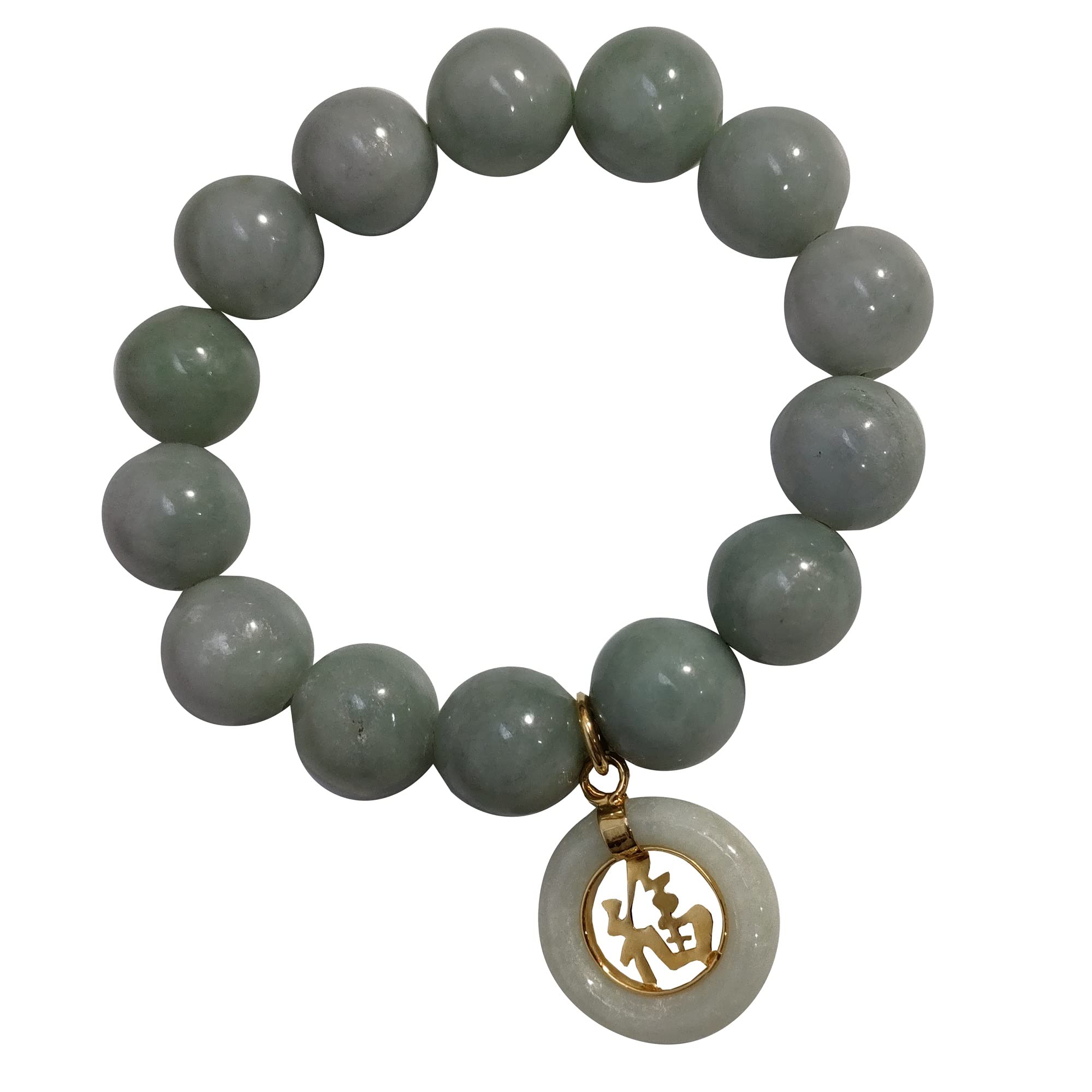 Heavens Tvcz Natural Green Jade Round 13.90 mm Gems Healing Energy Real Bracelets Bangle for Women Men Charms with Pendant Coin Lucky Money Powerful Thai