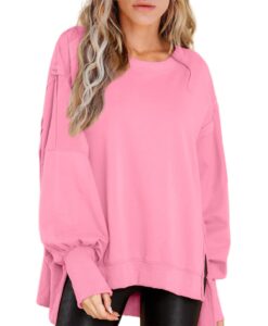 bwq womens oversized sweatshirt crew neck long sleeve shirt loose pullover tops s-2xl pink