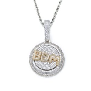 personalized rotatable disc name plate pendant necklace, iced out jewelry cz diamond 14k gold silver copper customized letter charm with rope/tennis link chain, customized initial name necklace gift for men woman (silver plated gold letter)