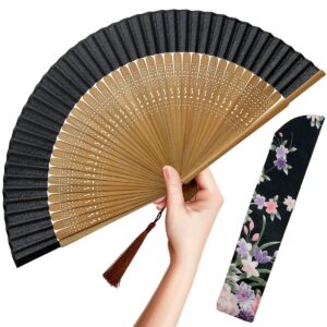 omytea folding hand fan for women - foldable chinese japanese vintage bamboo silk fan - for hot flash, church, decoration, edm, music festival, dance, party, performance, gift (sexy bamboo)