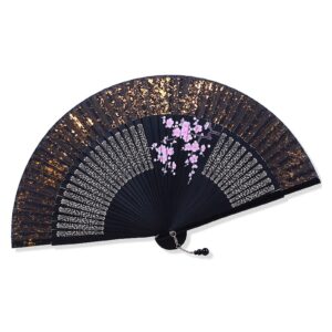 vintage folding fan chinese style hand fan black portable women dance fan wedding party cosplay handheld folding fan (color : black)