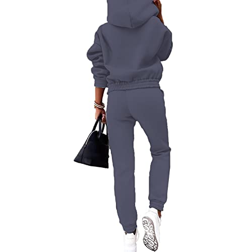 KYLASIEN Women's Solid Color Hoodies Tracksuit Set Casual V Neck Long Sleeve Sweatshirts Winter Warm Long Pant Two Piece Sets Oversized Loungewear Workout Athletic Tracksuit Outfift