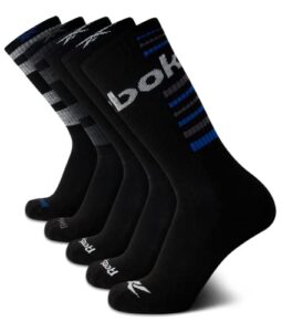 reebok men's crew socks - 5 pack comfort cushion performance crew socks for men - classic men's sports socks (size: 6-12.5), size 6-12.5, black/grey multi