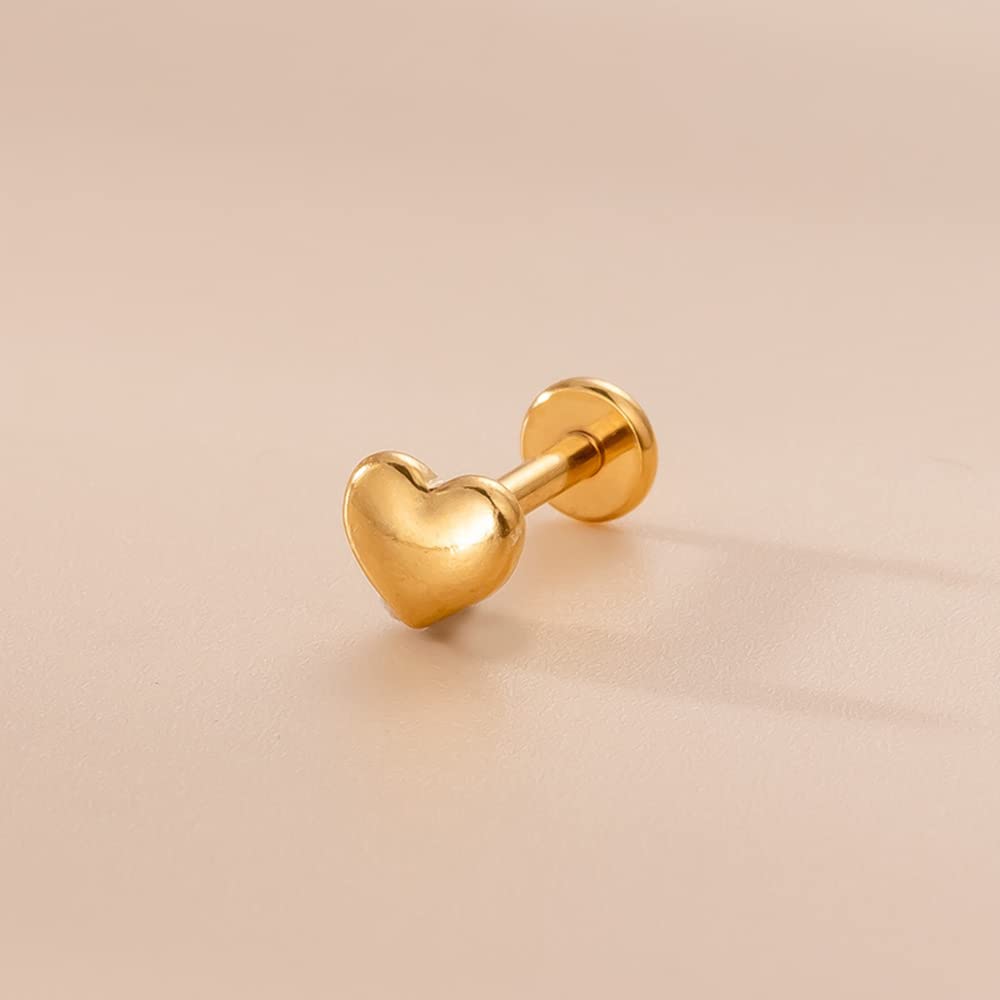 Bee Love Heart Snake Feather 16g Labret Cartilage Tragus Monroe Lip Nose Stud Earrings Hypoallergenic Stainless Steel 14K Gold Plated Punk Animal Small Tiny Little Piercings Jewelry Gifts for Women