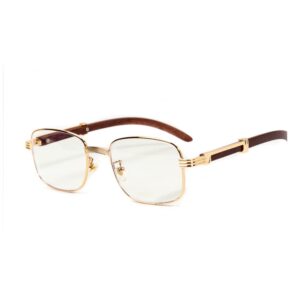 street knitted men's retro 90's large luxury classic square aviator gold frame eye glasses woodgrain vintage rectangle hip hop clear lens pilot glasses for men