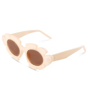 coasion trendy cat eye flowers sunglasses for women men retro fashion nude chunky shades uv400 protection sun glasses (beige/light brown)