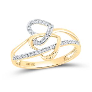 10kt yellow gold womens round diamond double heart ring 1/10 cttw