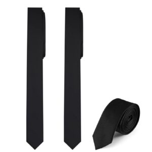 lounsweer 2 pack black necktie mens slim ties 1.58" solid color skinny necktie 4 cm men's black tie regular tie for formal and casual occasions