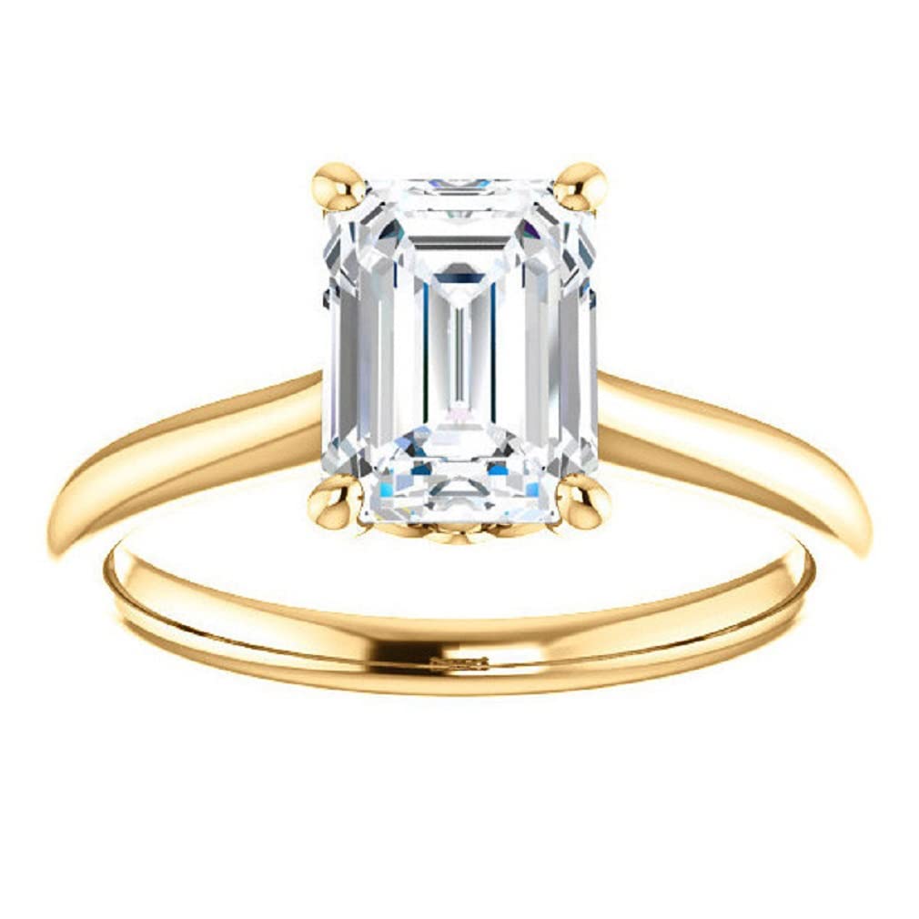 10K/14K/18K Solid Yellow Gold Handmade Engagement Ring, 2 CT Emerald Cut Moissanite Solitaire Diamond Wedding Ring Set for Women/Her, VVS1 Colorless, Promise Gifts/Anniversary White,Emerald,Silver