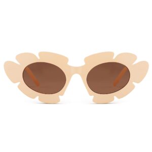 COASION Trendy Cat Eye Flowers Sunglasses for Women Men Retro Fashion Nude Chunky Shades UV400 Protection Sun Glasses (Beige/Light Brown)