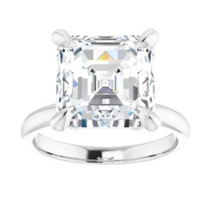 10k solid white gold handmade engagement ring, 5 ct asscher cut moissanite diamond solitaire wedding/bridal rings for women/her, minimalist anniversary ring gifts (5.5)