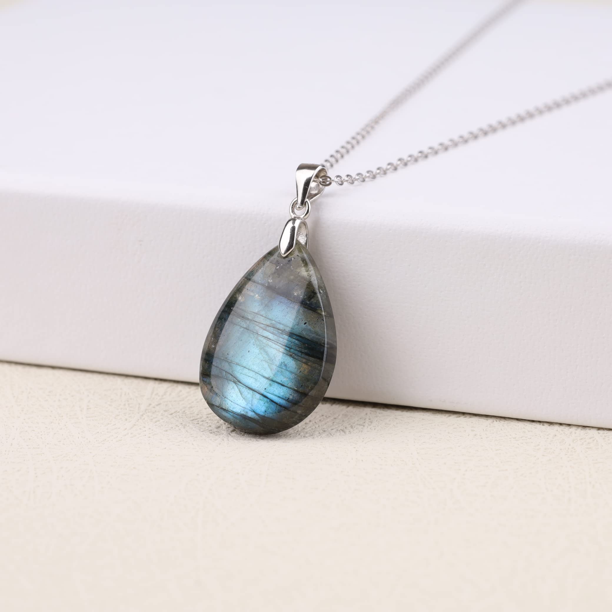 GAVU Teardrop Labradorite Semi Precious Gemstone Necklace for Women