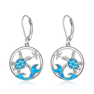 turtle earrings for women blue opal sea turtle earrings dangle sterling silver 925 hawaii ocean wave starfish jewelry cute friendship mothers day christmas gifts