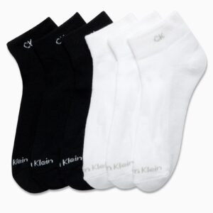 Calvin Klein Women's Quarter Socks - 6 Pack Cushioned Athletic Ankle Socks for Women - Women's Sports Socks (Size: 4-10), Size 4-10, Black/White