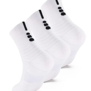 DILIBA Elite Basketball Socks Cushion ​Athletic Crew Socks for Men's Women's Youth Boy White