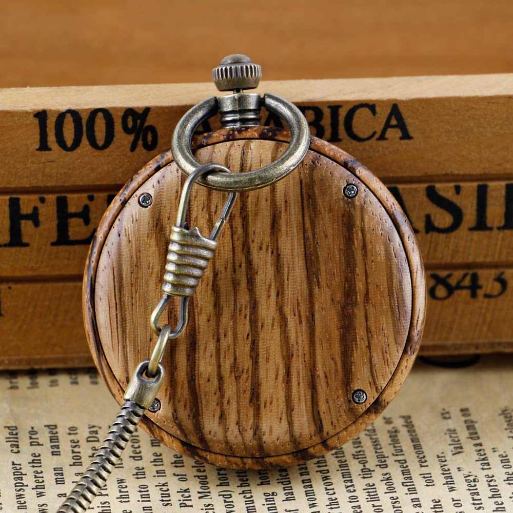 Tiong Dad Gifts for Fathers Day Handmade Bamboo Wooden Pocket Watches for Men with Chain Analog Quartz Gifts for Fathers Day,Birthdays(Brown)