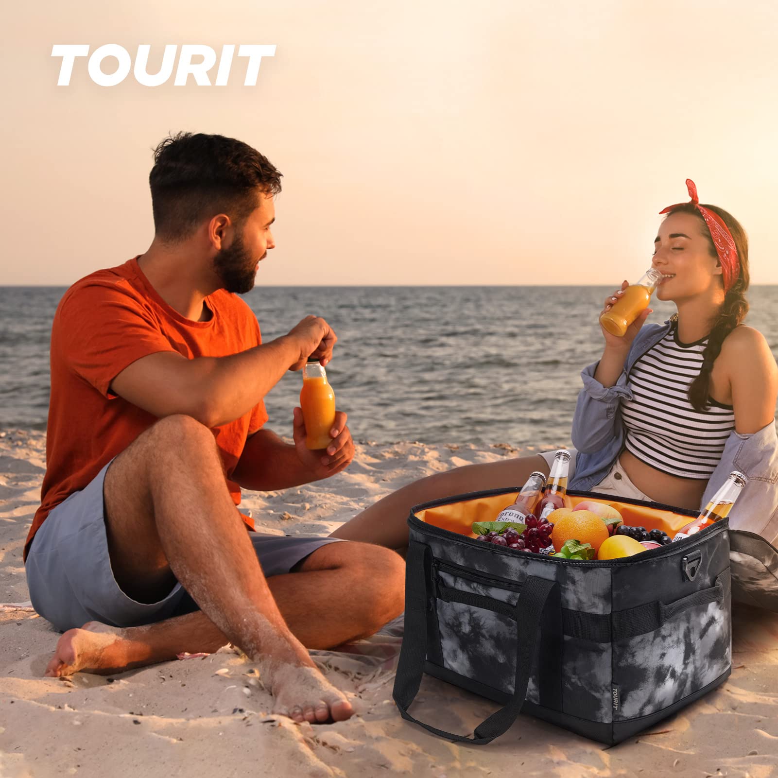 TOURIT Cooler Bag 48-Can Insulated Soft Cooler Large Collapsible Cooler Bag 32L Lunch Coolers for Picnic, Beach, Work, Trip, Tie-Dyed Black