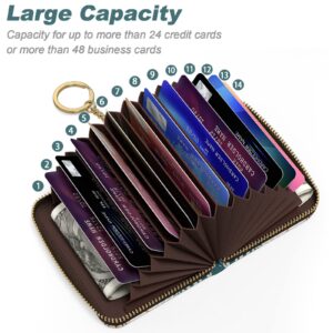 Nipichsha Credit Card Holder, Small RFID Card Wallet for Women, Slim Leather Wallet Organizer, Pocket Business Card Case with Zipper & Keychain (Boho Leaves)