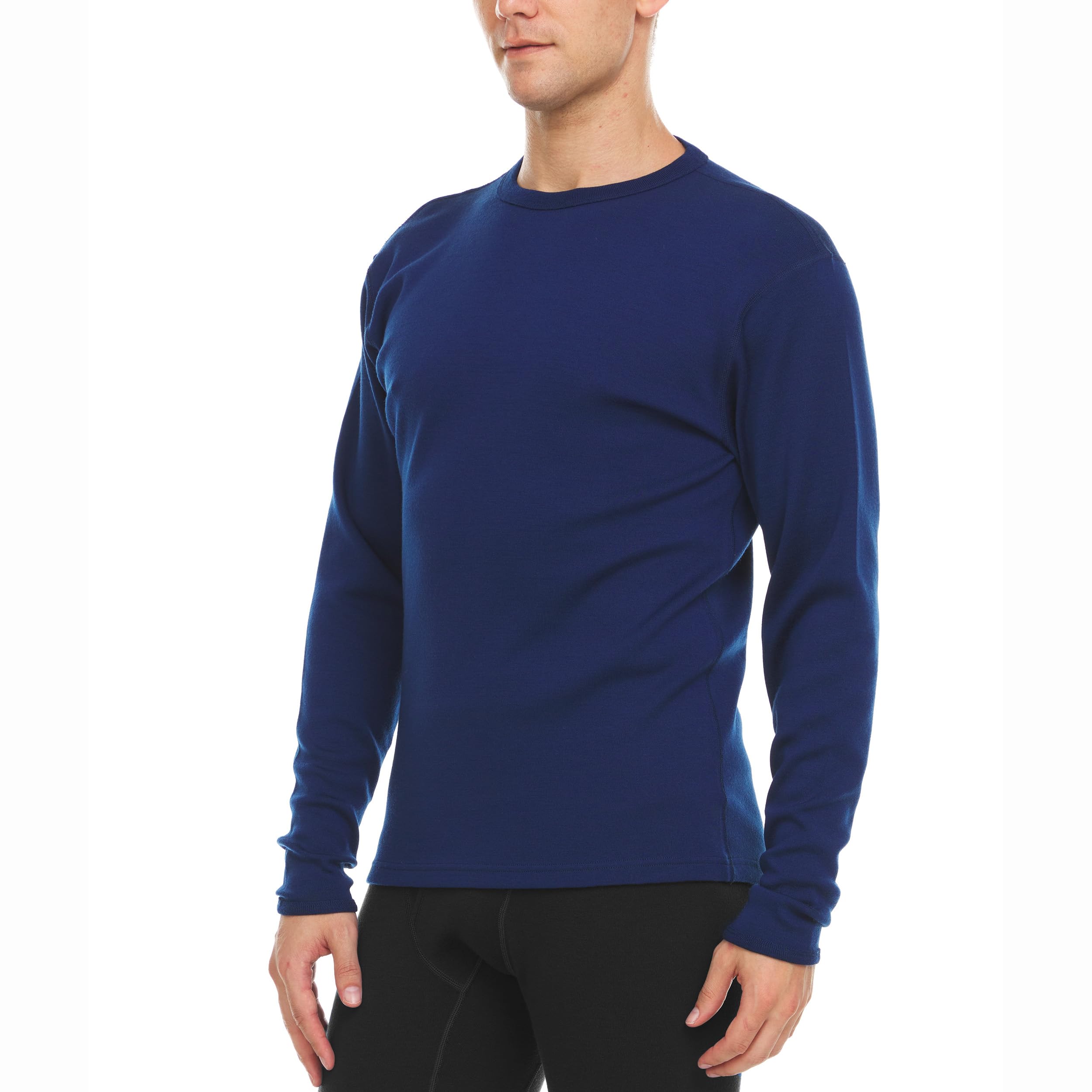 100% Merino Wool Expedition Weight Mens Crew Shirt - Heavy Weight Base Layer Top - Extreme Cold Weather Gear - Navy Blue - XX-Large