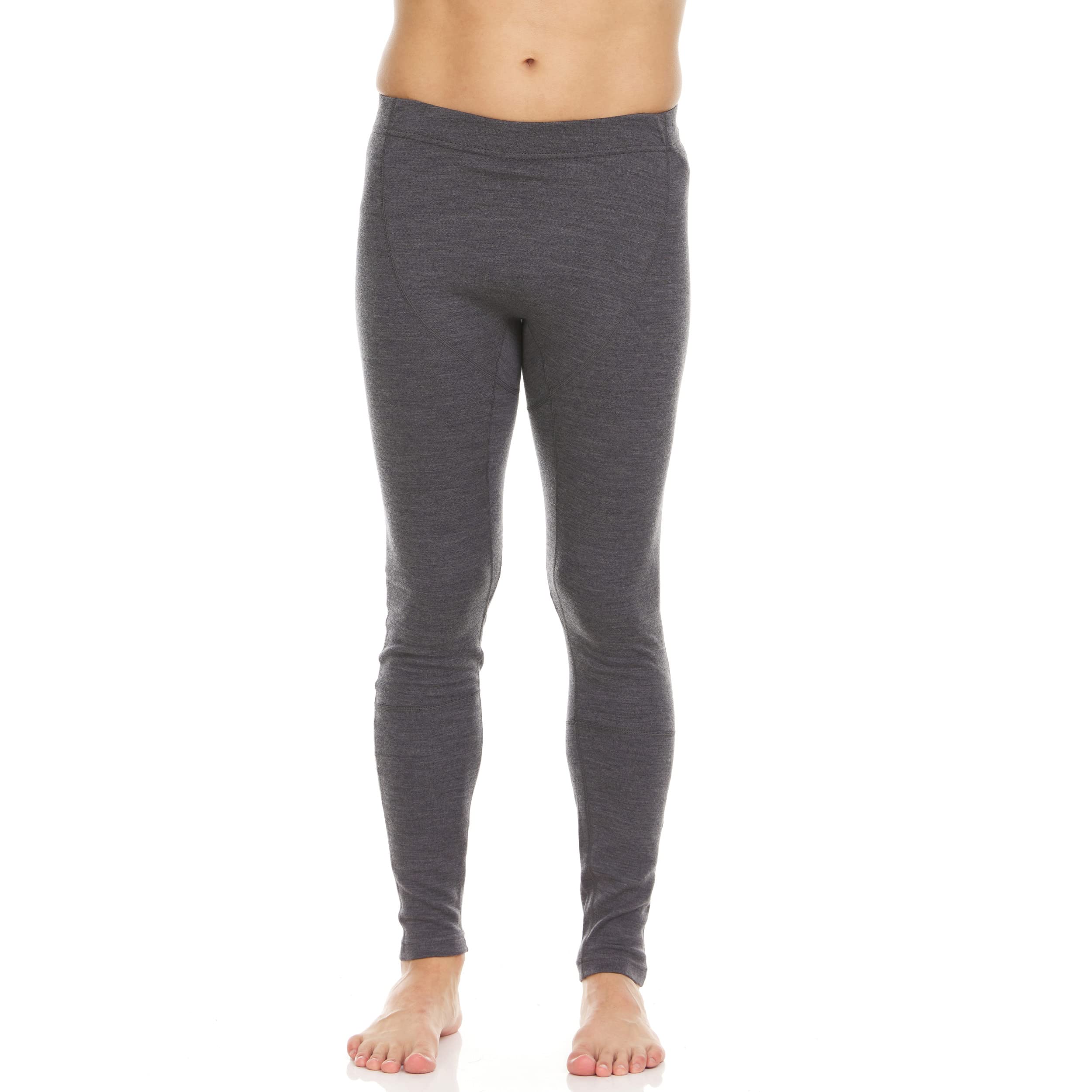 Men's Midweight Flyless Running Tights - 85% Merino Wool - Base Layer Bottoms - Charcoal Gray - Large