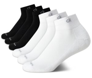 calvin klein women's quarter socks - 6 pack cushioned athletic ankle socks for women - women's sports socks (size: 4-10), size 4-10, black/white