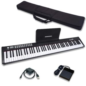 dulcette dc11 88-key portable piano keyboard | built-in speakers | semi-weighted keys | sustain pedal midi/usb | electric keyboard piano 88-keys | music stand | free carrying bag (black)