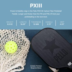 PELLO PXIII Carbon Fiber Pickleball Paddle | Elongated USAPA Approved | Pro-Level Performance Pickleball Paddle for Power, Spin & Control | Carbon Fiber Pickle Ball Paddle Women and Men | (Black)