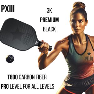 PELLO PXIII Carbon Fiber Pickleball Paddle | Elongated USAPA Approved | Pro-Level Performance Pickleball Paddle for Power, Spin & Control | Carbon Fiber Pickle Ball Paddle Women and Men | (Black)