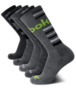 reebok men's crew socks - 5 pack comfort cushion performance crew socks for men - classic men's sports socks (size: 6-12.5), size 6-12.5, grey assorted