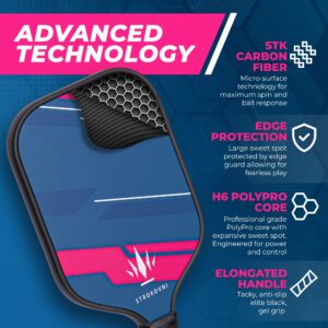 Strokovni CFX Premium Pickleball Paddle | STK Carbon Fiber | Elongated Handle | 16mm Thickness | USAPA Compliant | LITE Weight 8.1 Oz